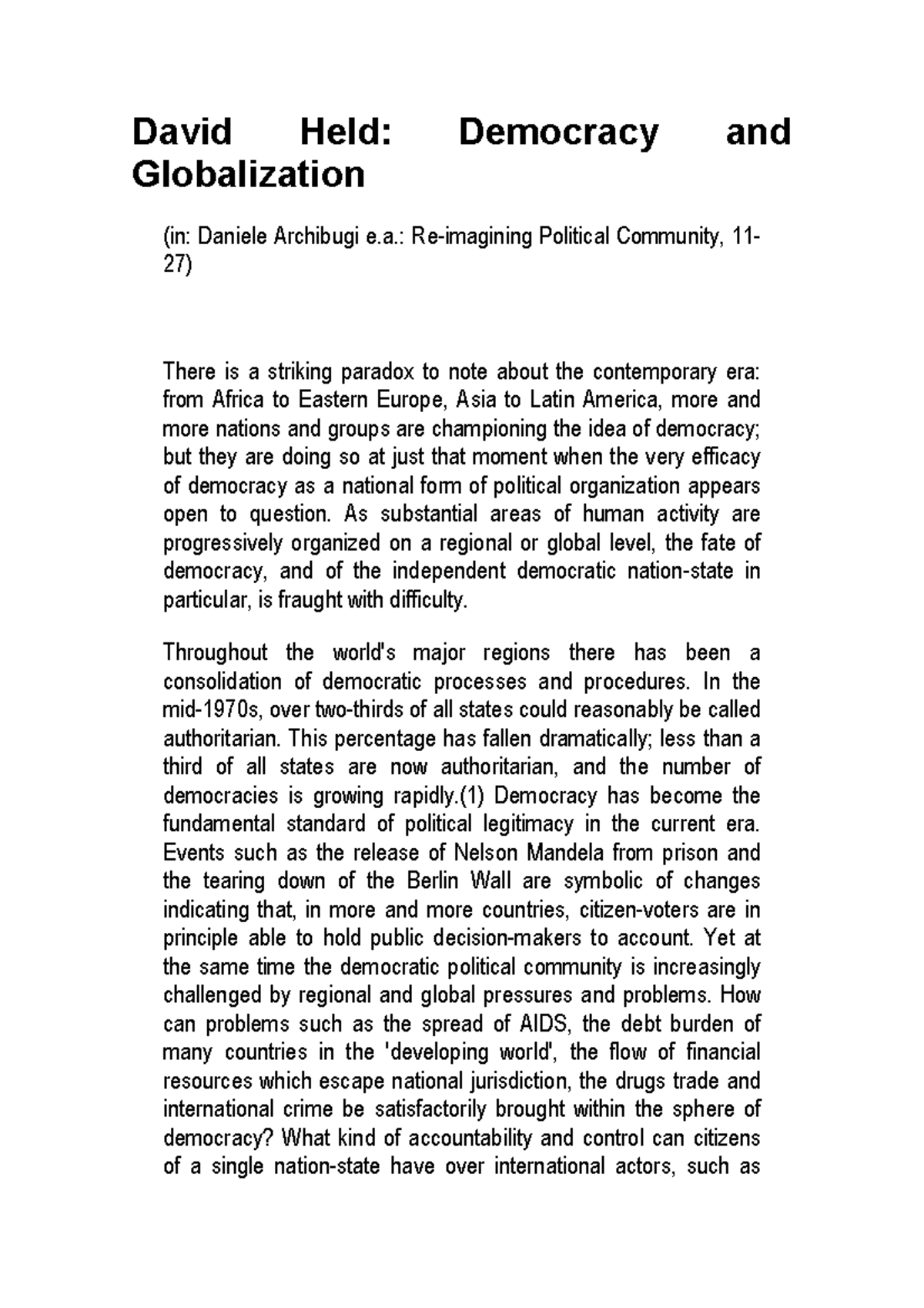 Held Democracy and Globalisation - David Held: Democracy and ...