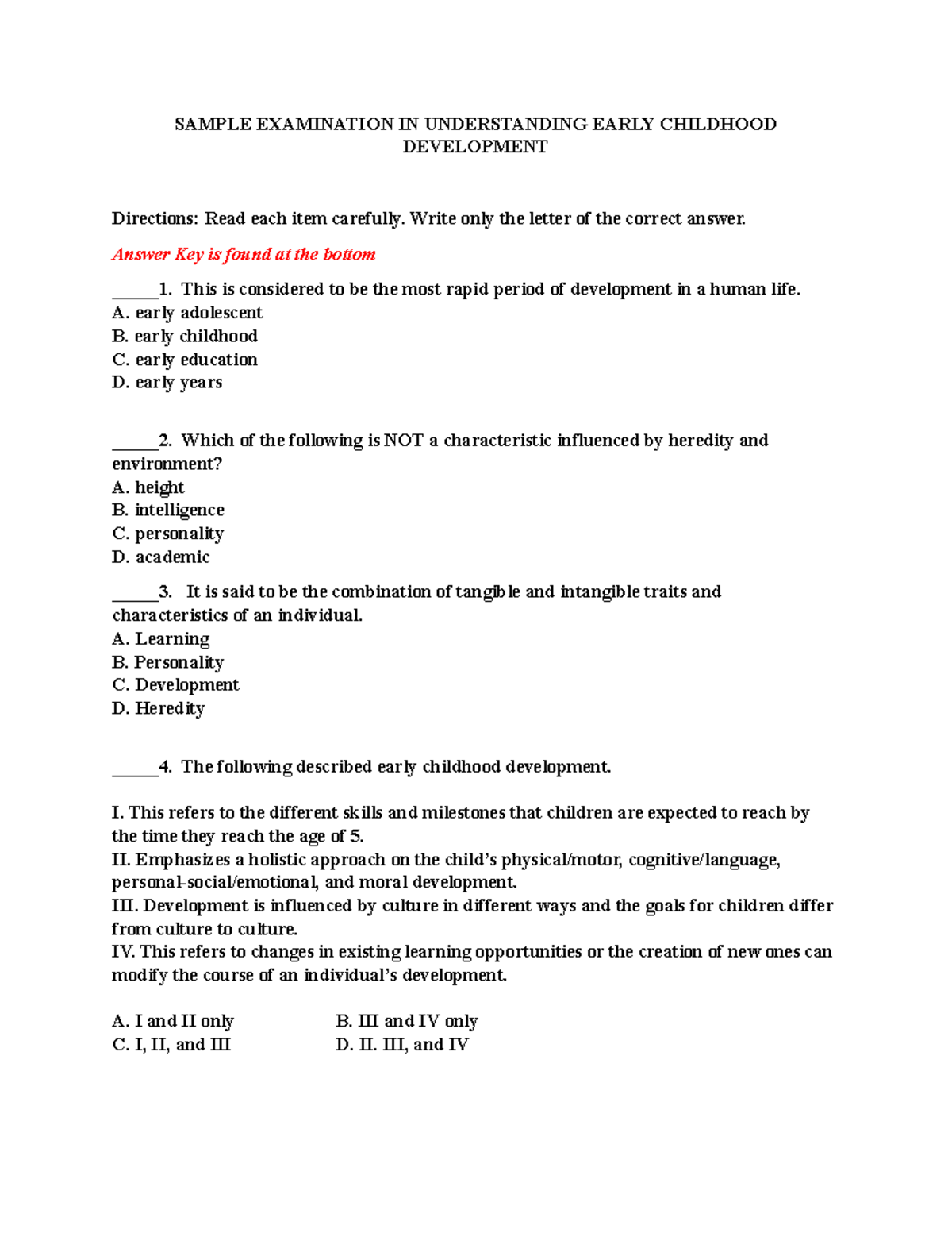 Exam in PED 101 - This practice material consists of 85-item multiple ...