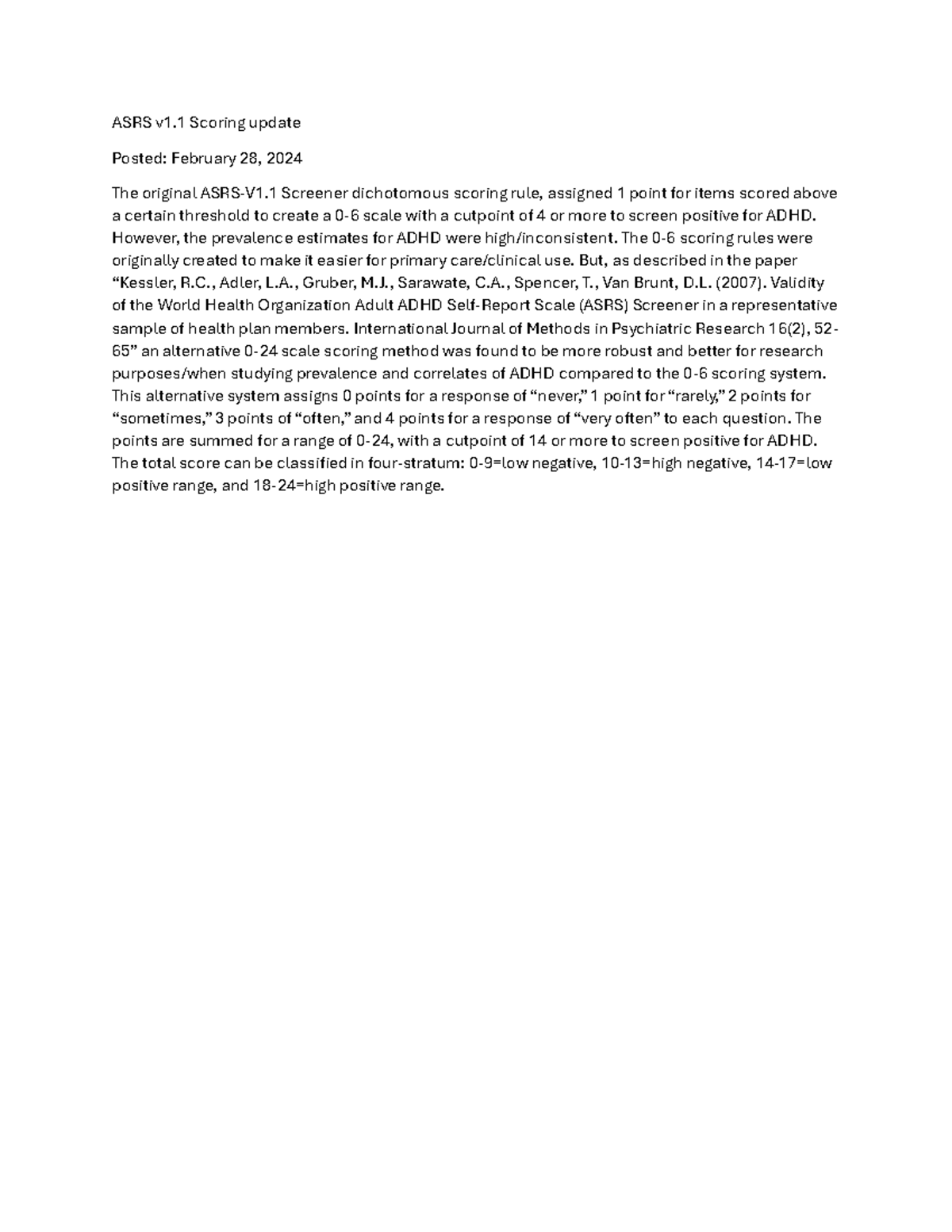 ASRS v1 - esay - ASRS v1 Scoring update Posted: February 28, 2024 The ...