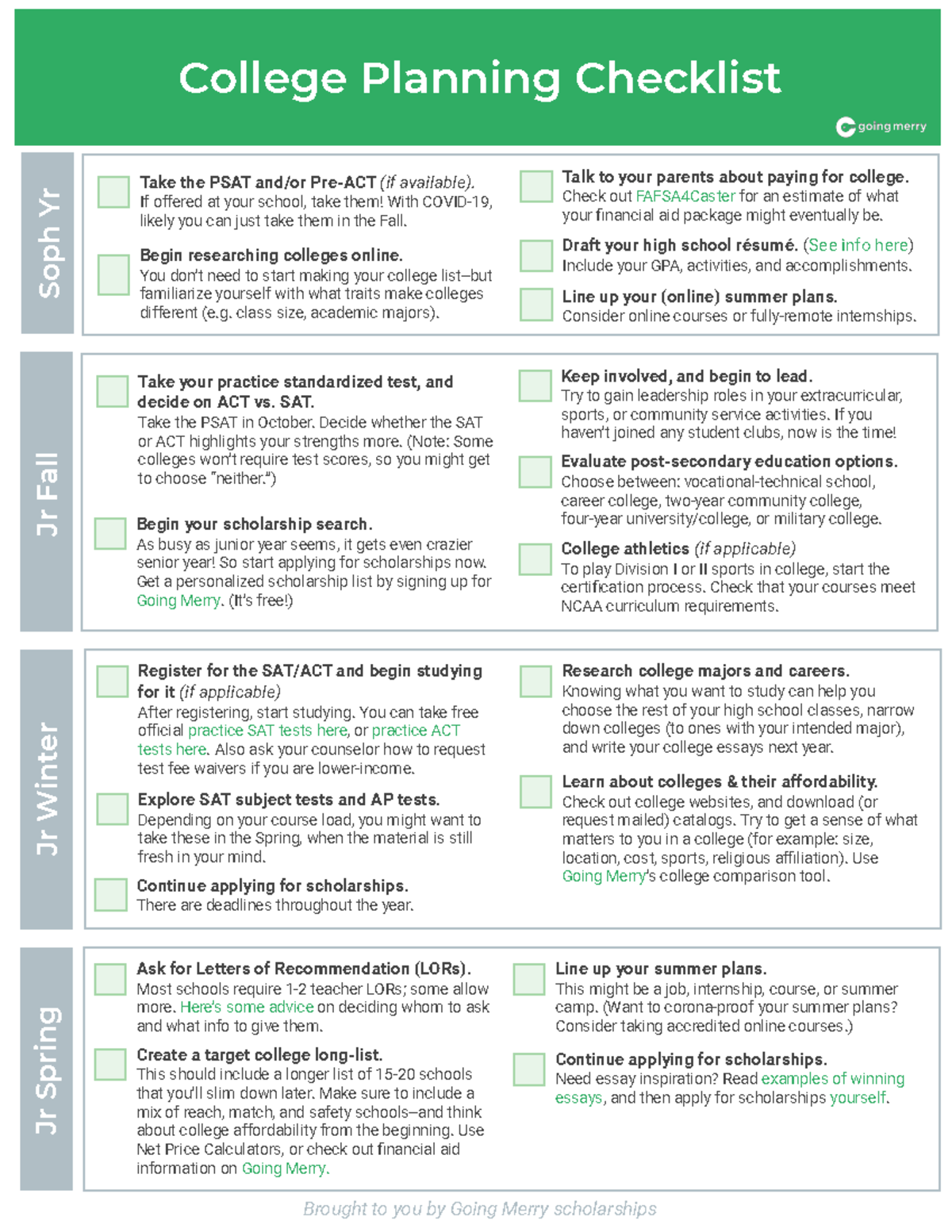 College Prep Checklist (Grades 10-12) - Jr Fall Jr Spring Evaluate post ...