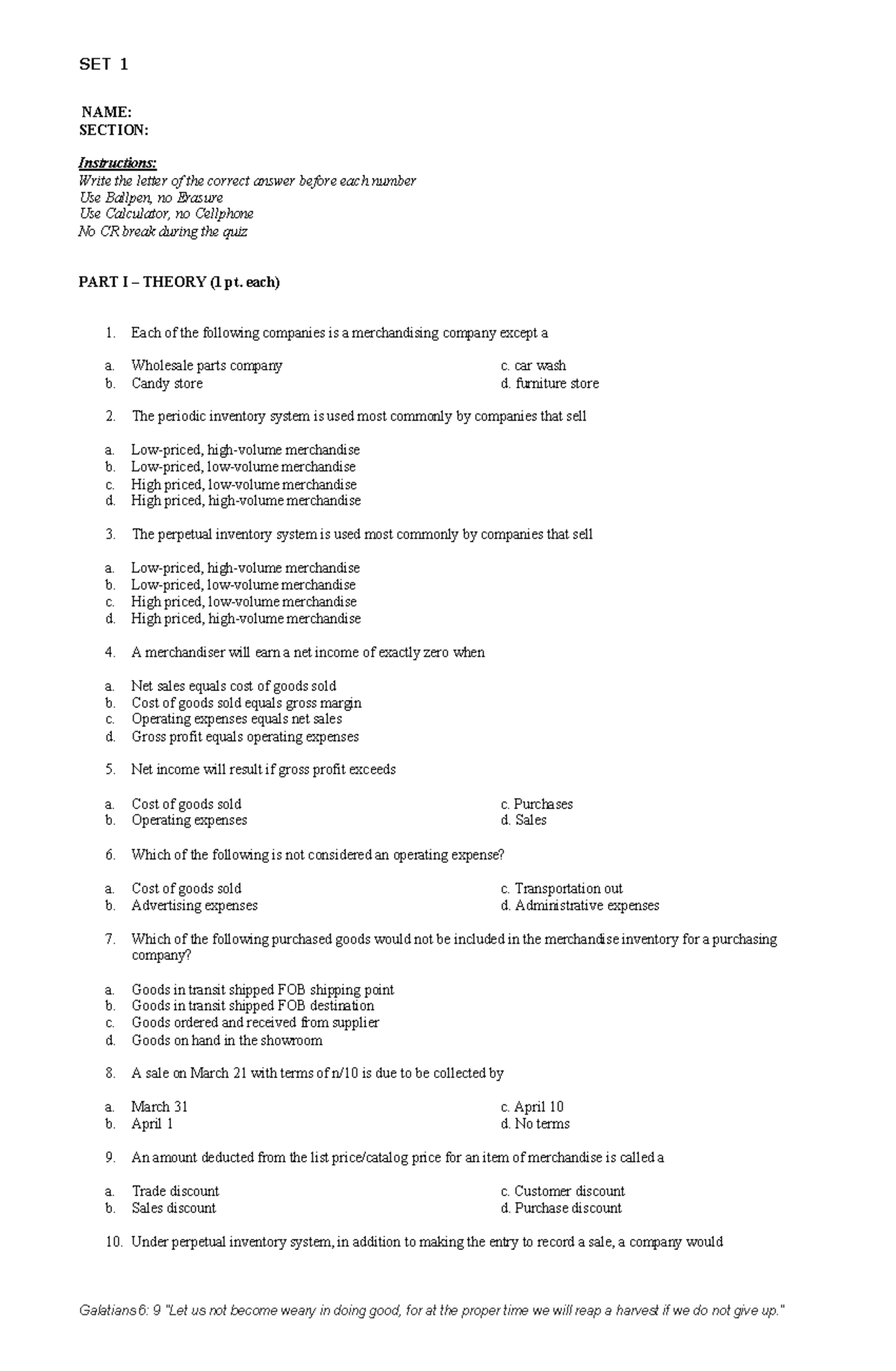 FAR SET1 - FAR SET1.doc.pdf - NAME: SECTION: Instructions: Write the ...