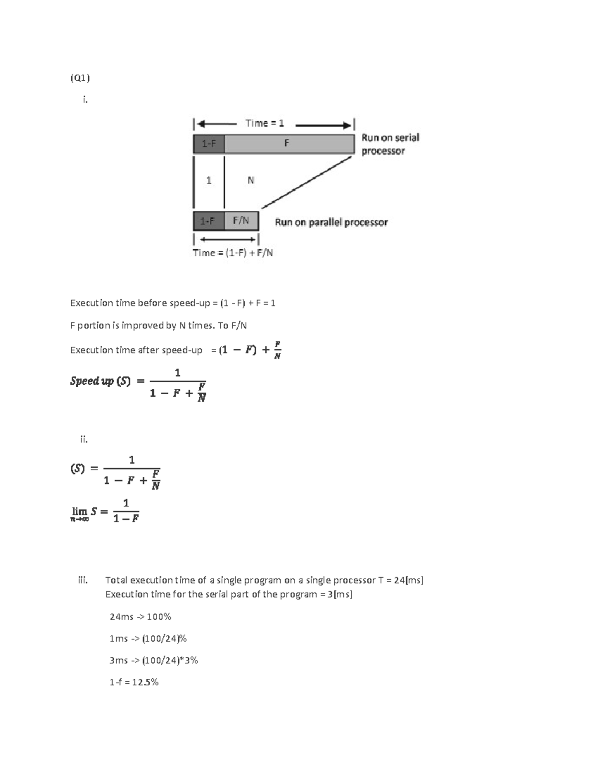 Computer Architure 1 Processor Calculations Q1 I Execution Time Before Speed Up 1 F