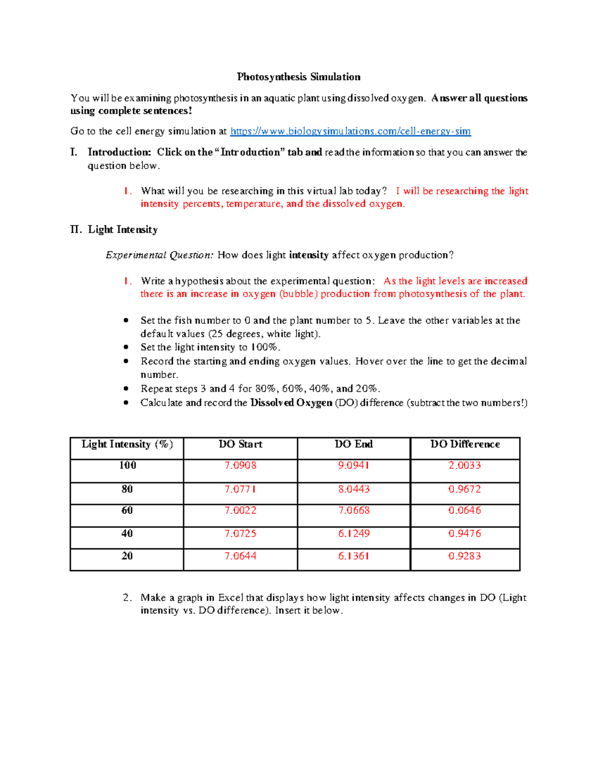 Photosynthesis Simulation Sp 2024 - Photosynthesis Simulation You will ...
