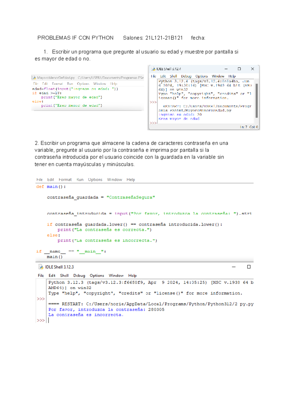 Problemas con If phyton - PROBLEMAS IF CON PYTHON Salones: 21L121 ...