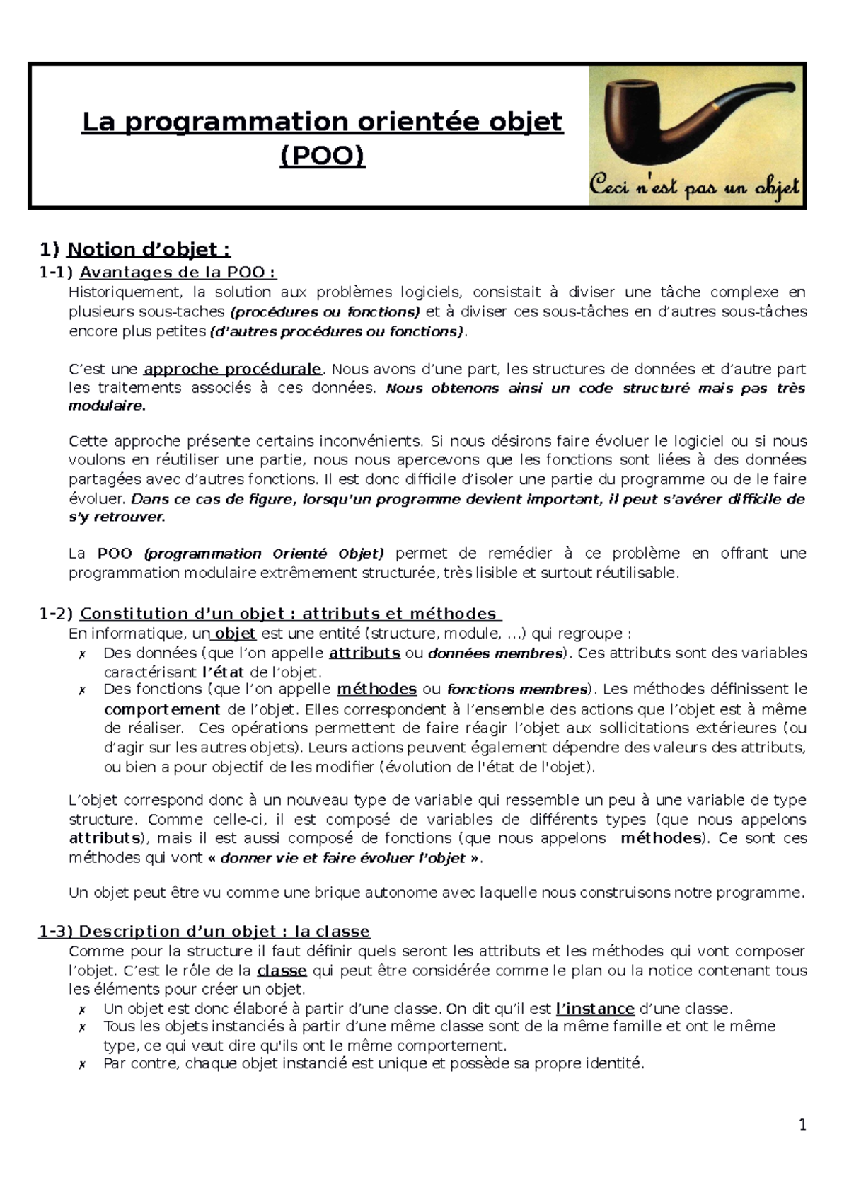 Cours Poo This Is A Lesson On Oop La Programmation Orientée Objet Poo 1 Notion D Objet