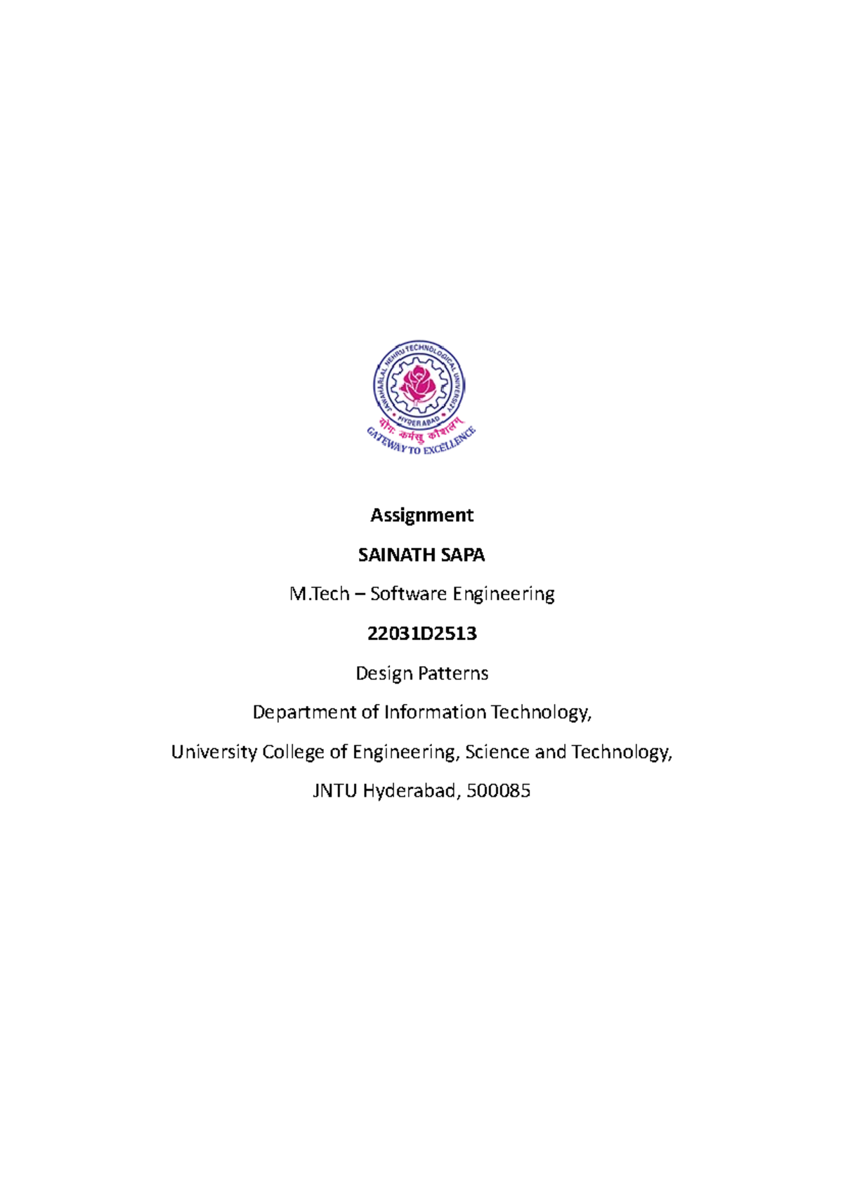 DP - Assignment - Assignment SAINATH SAPA M – Software Engineering ...