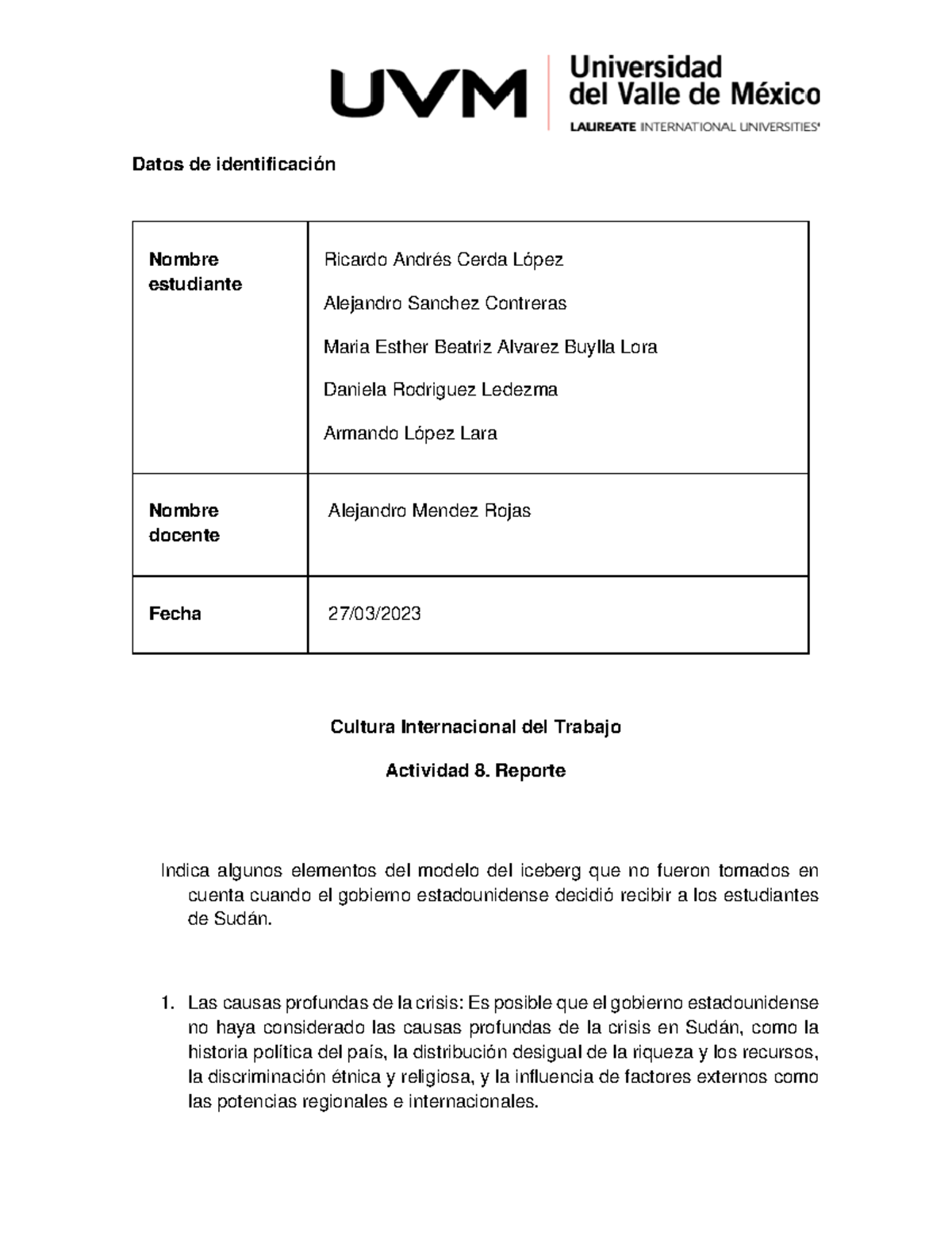 Act8 EQ12 - ASASDAS - Datos de identificación Nombre estudiante Ricardo ...