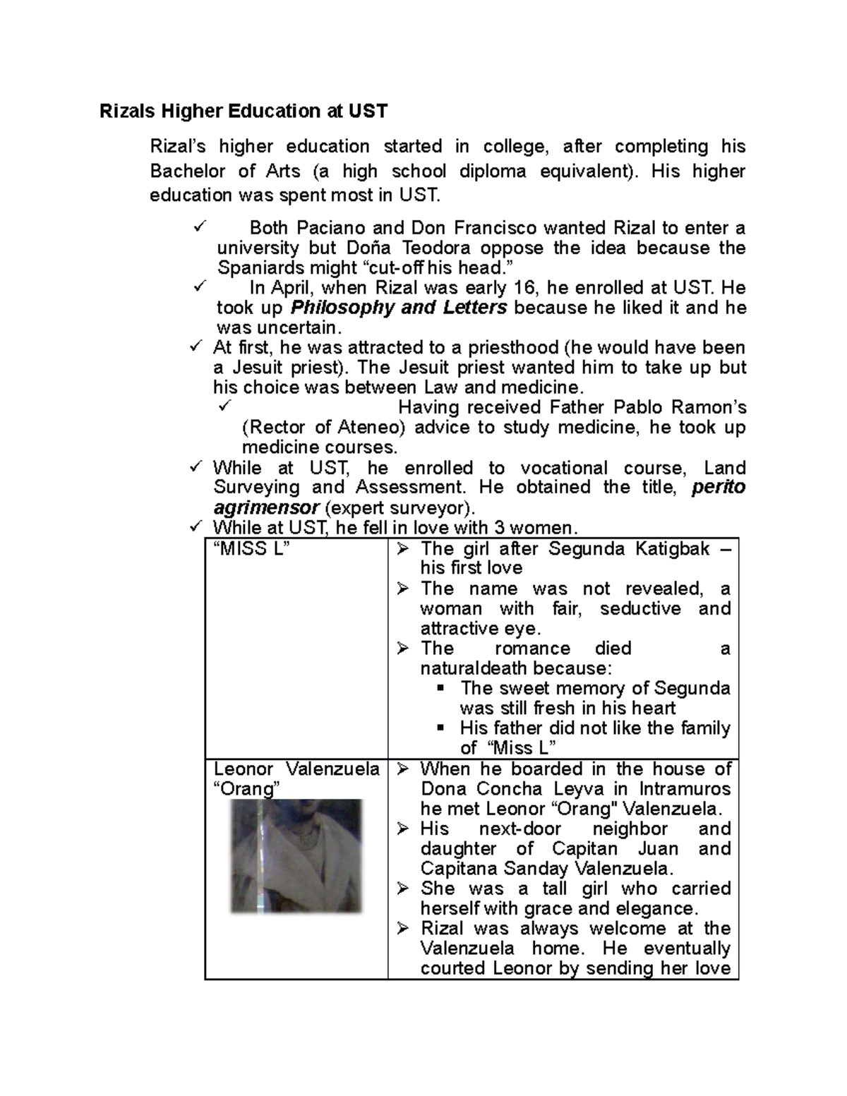 Rizals Higher Education at UST - Rizals Higher Education at UST Rizal’s ...