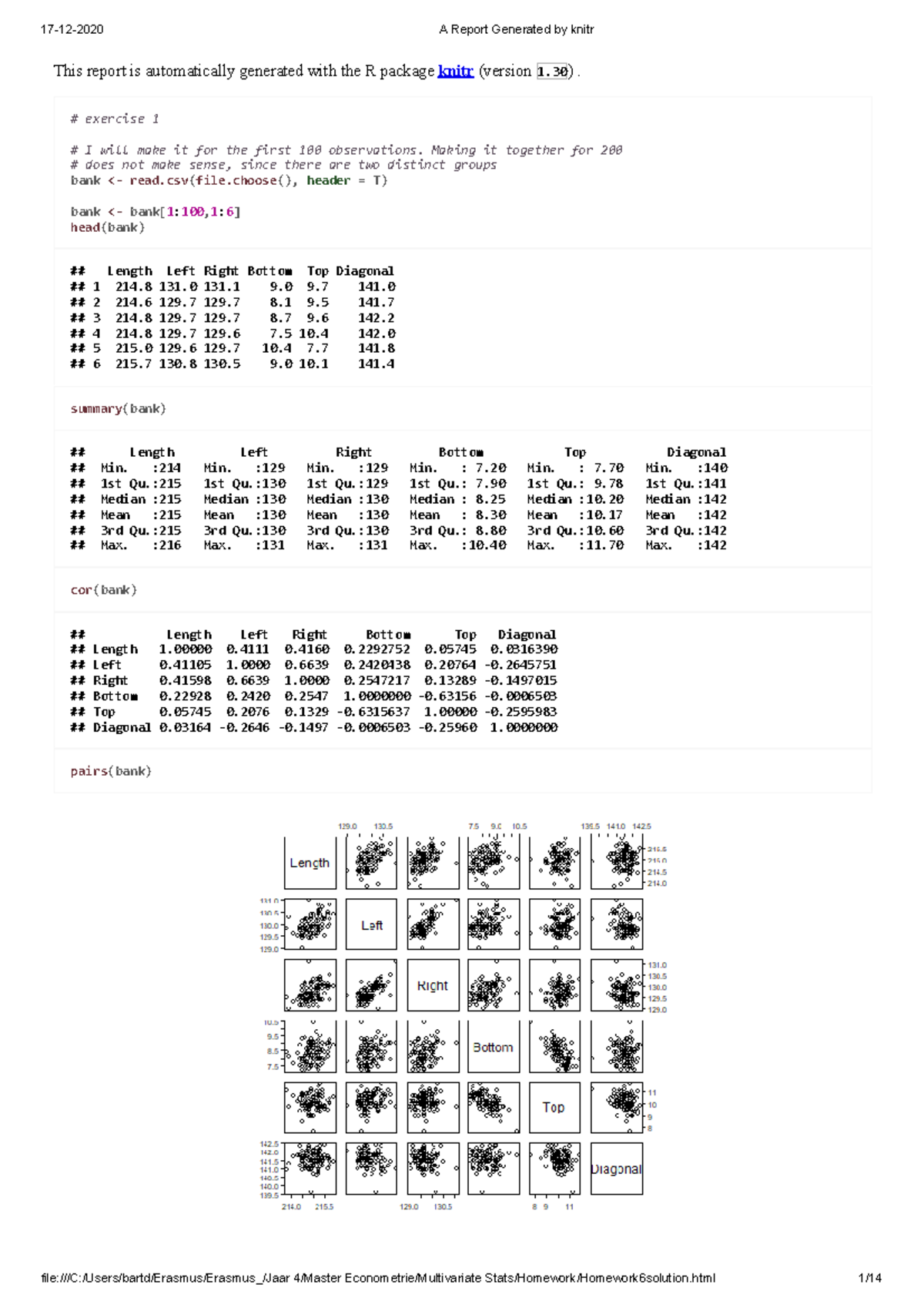 Homework Week 6 - This report is automatically generated with the R package knitr (version 1 ...