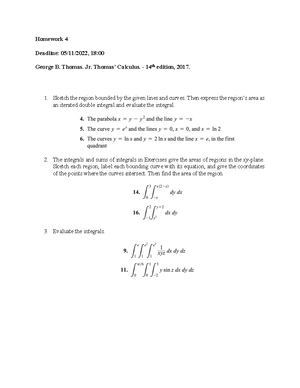 Endterm - ENDTERM QUIZ # 4 Version 1 Evaluate each of the following integrals (use substitution ...
