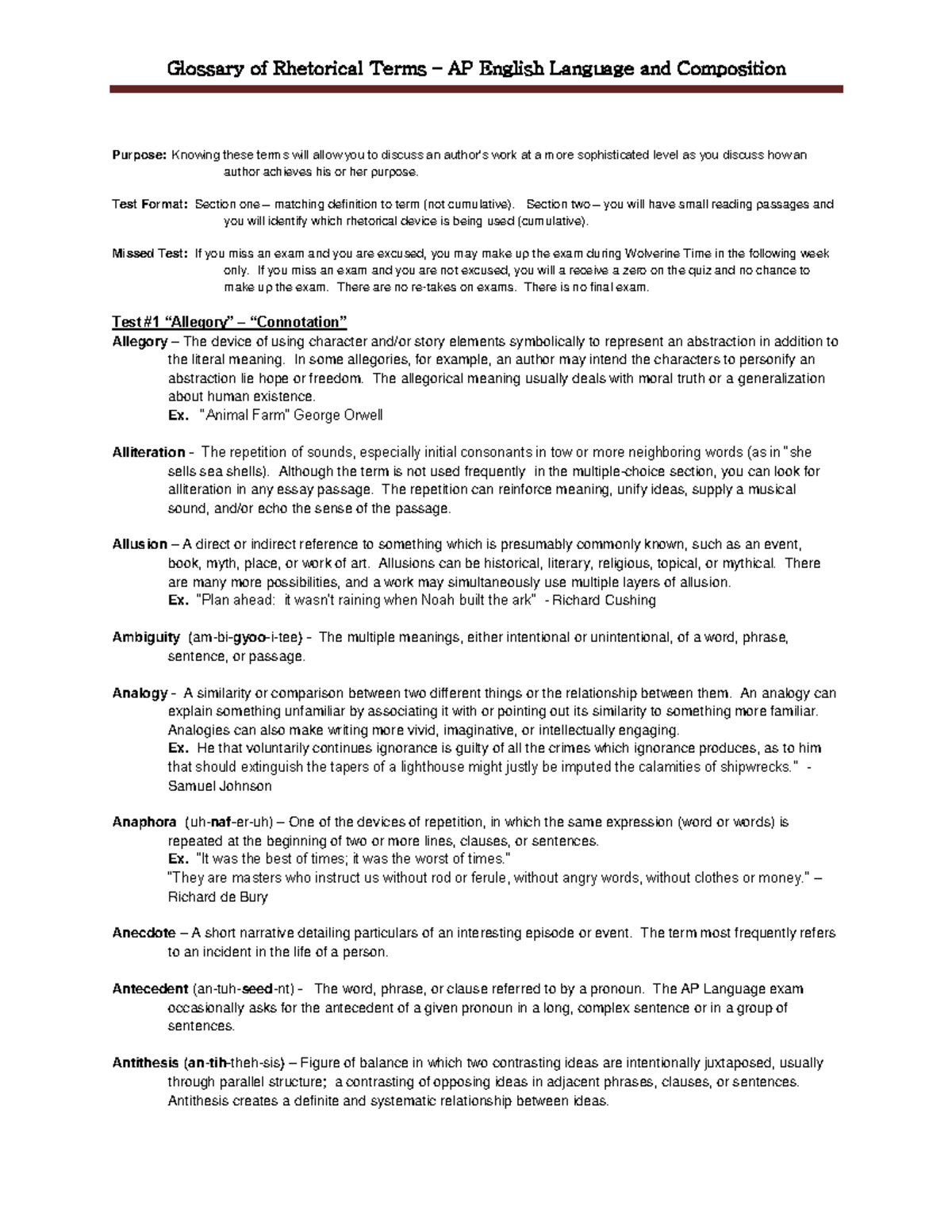Rhetorical Terms List - List of words - Purpose: Knowing these terms ...