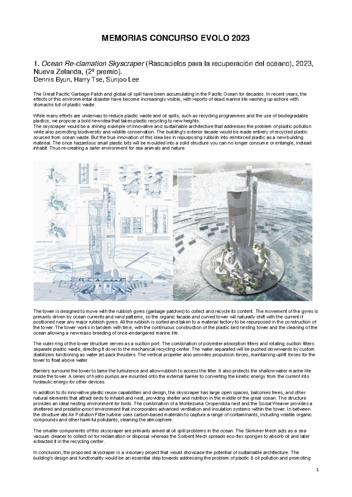 Memorias Evolo 2024 - hola - MEMORIAS CONCURSO EVOLO 2023 1. Ocean Re-clamation Skyscraper - Studocu