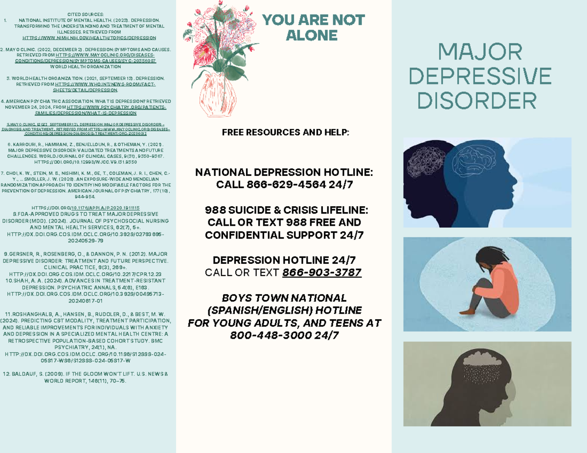 Major Depressive Disorder Pamphlet - MAJOR DEPRESSIVE DISORDER CITED ...