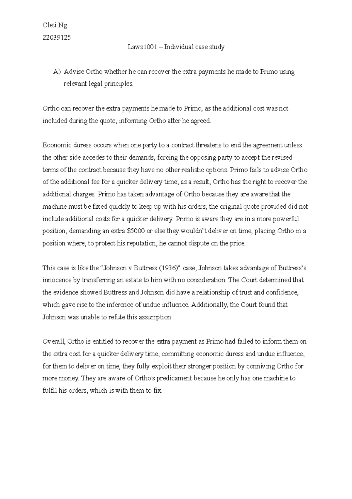 Individual Law Case Study - 22039125 Laws1001 – Individual case study A ...