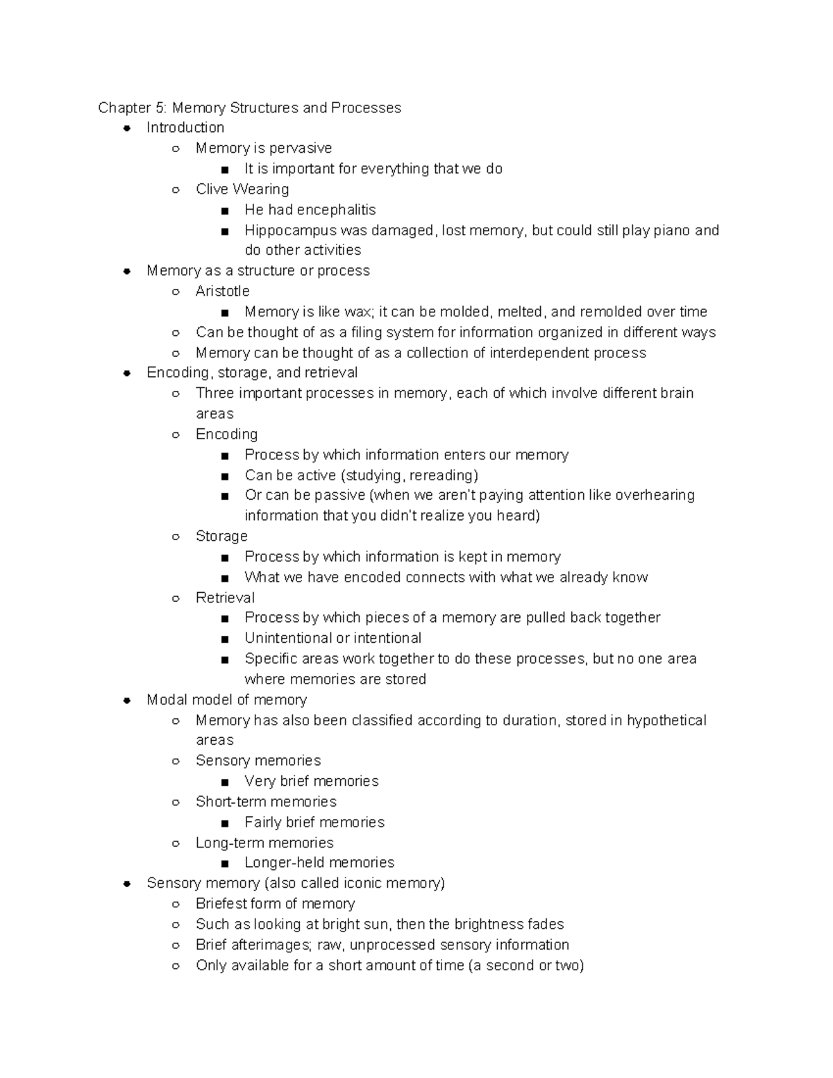 Chapter 5 Memory Structures and Processes - Chapter 5: Memory ...