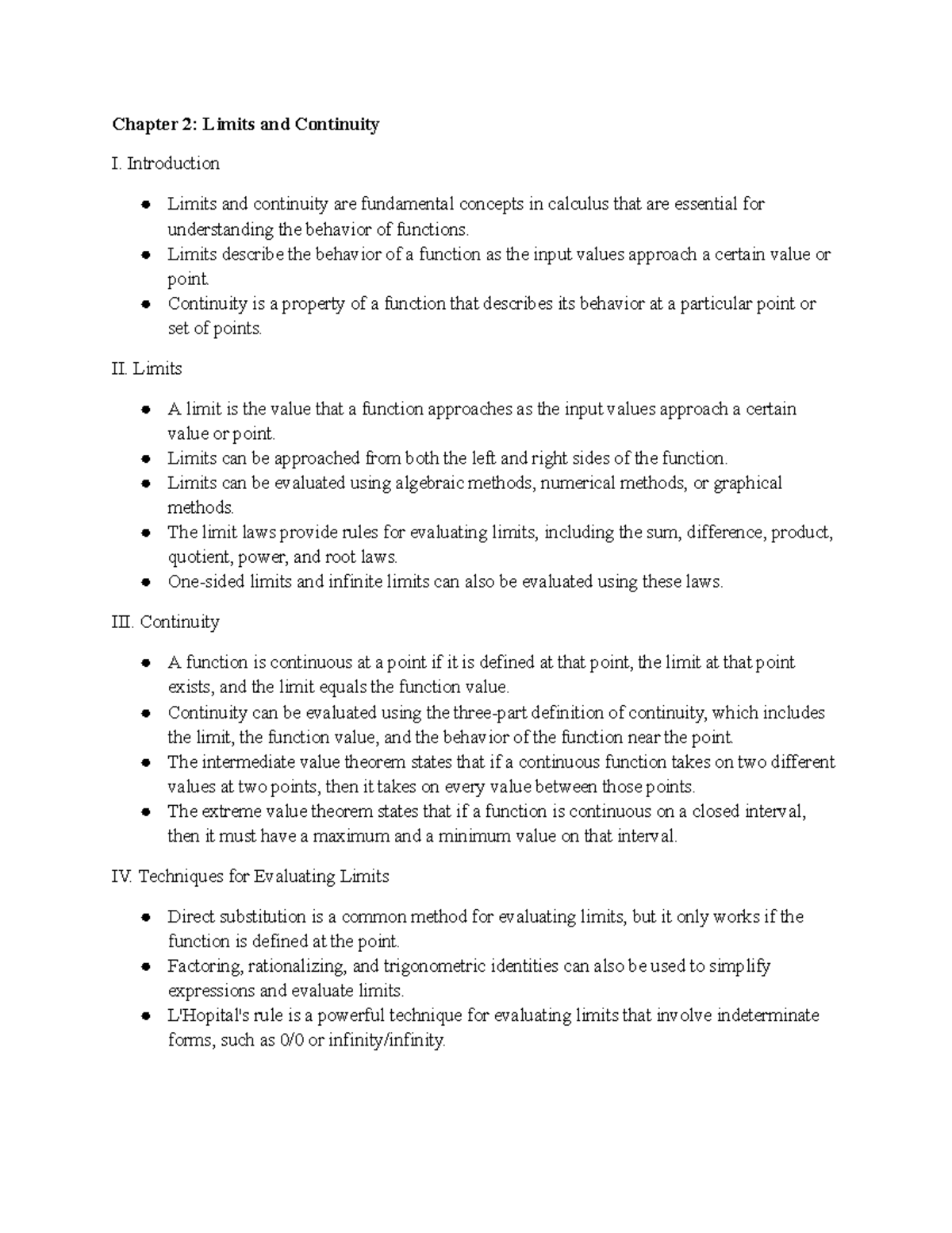 MATH 231 Chapter 2 - MATH 231 Notes for Ch 2 - Chapter 2: Limits and ...