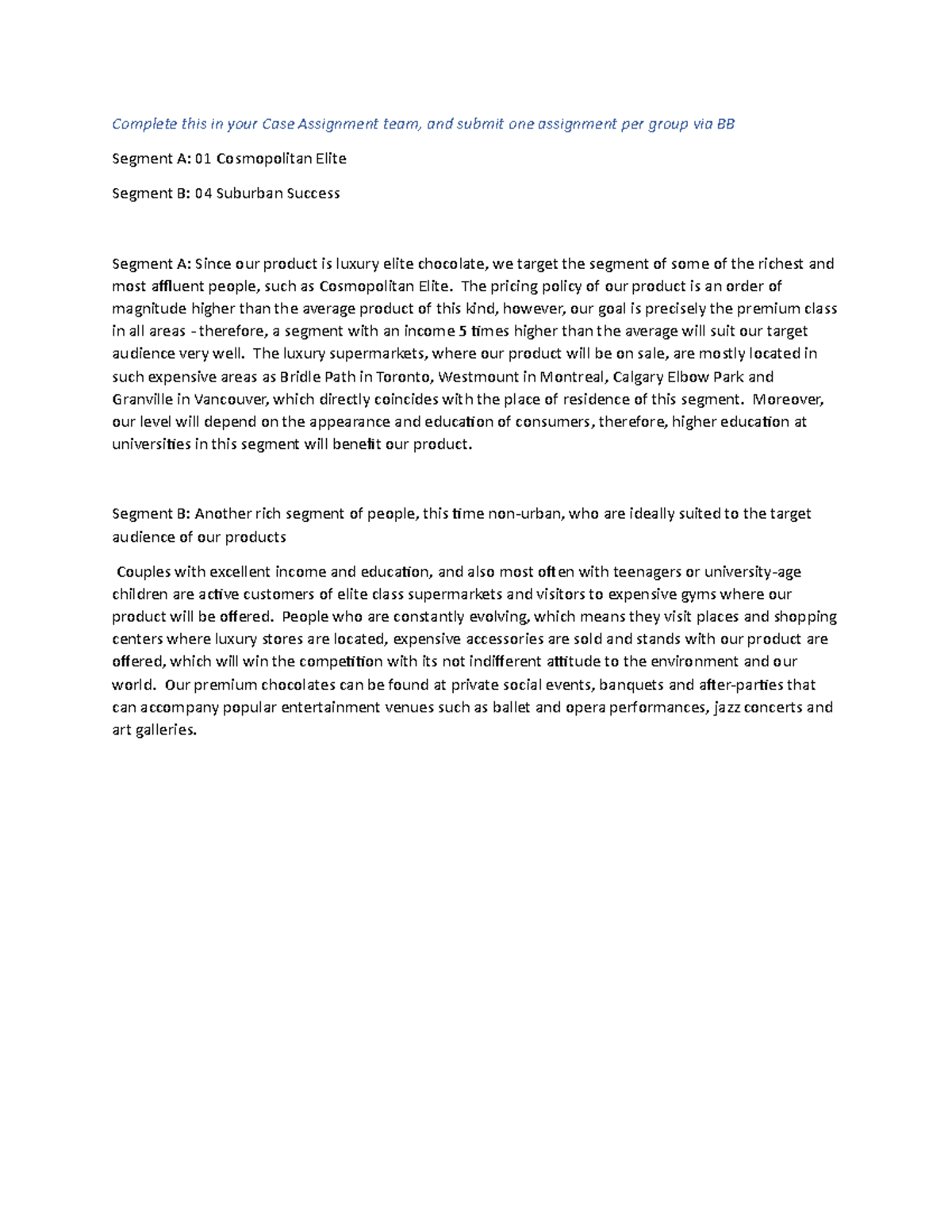 Segments assignment - COMM 1016 - GC - Studocu