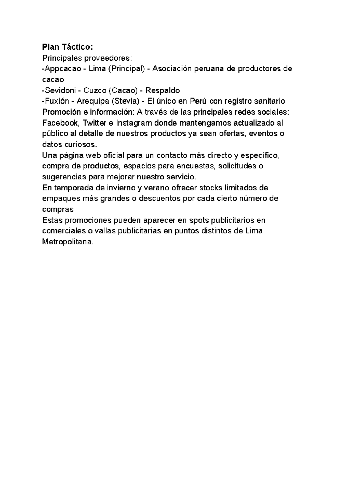 Plan Tactico - nose spñp quieron - Plan Táctico: Principales ...