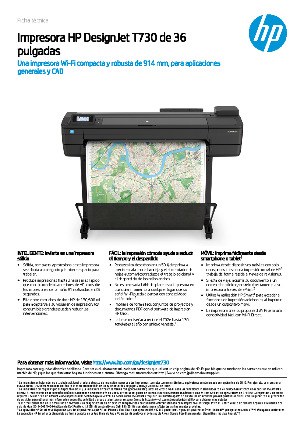 Brochure HP T730 F9A29D - Ficha técnica Impresora HP DesignJet T730 de ...