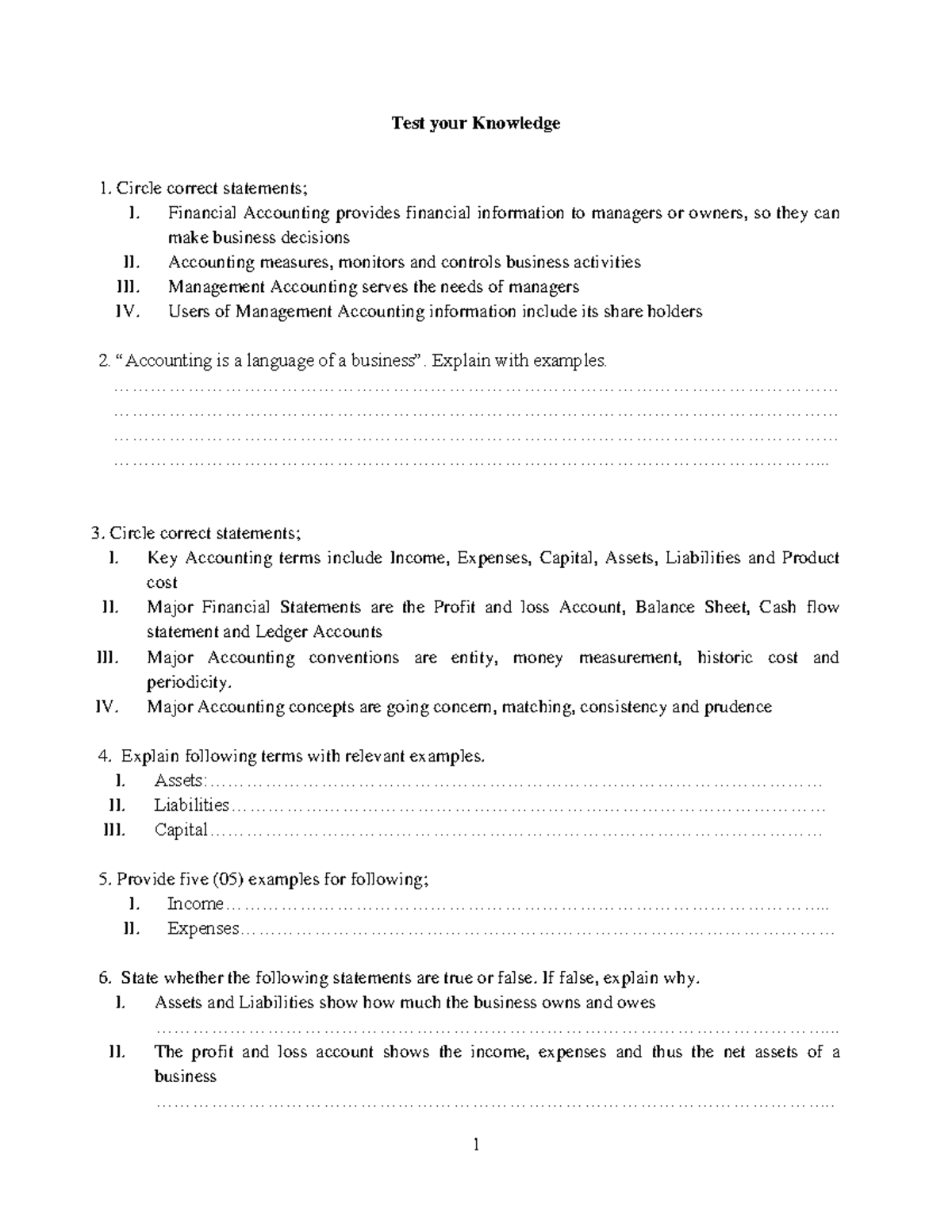 Day 3-Question - Questions to practice - 1 Test your Knowledge Circle ...