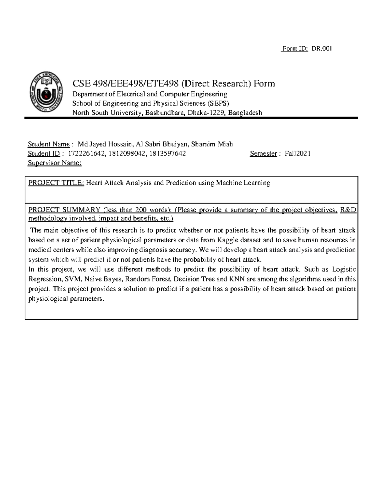 CSE498R Form - asaas - Form ID: DR. CSE 498/EEE498/ETE498 (Direct ...