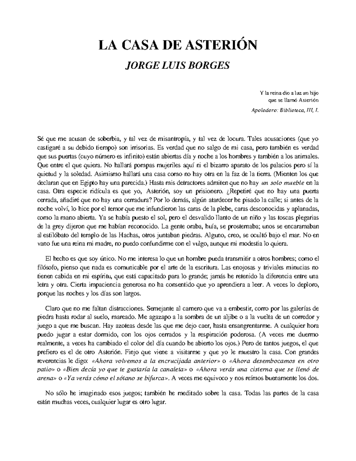 Jorge luis borges la casa de asterion - LA CASA DE ASTERIÓN JORGE LUIS ...