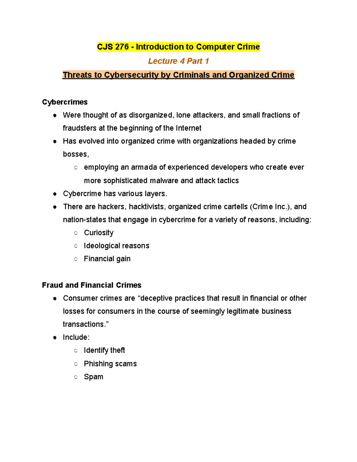 Cjs 276 Lecture 4 Part 1 Spring 2020 Cjs 276 Introduction To Computer Crime Lecture 4 Part
