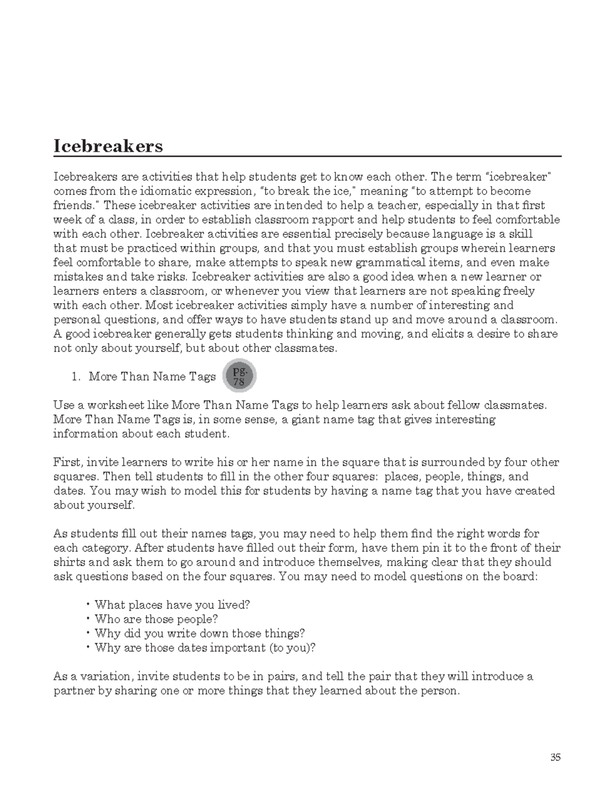 Tesol - Lesson 3 - Icebreaker-Samples - 35 Icebreakers Icebreakers are ...