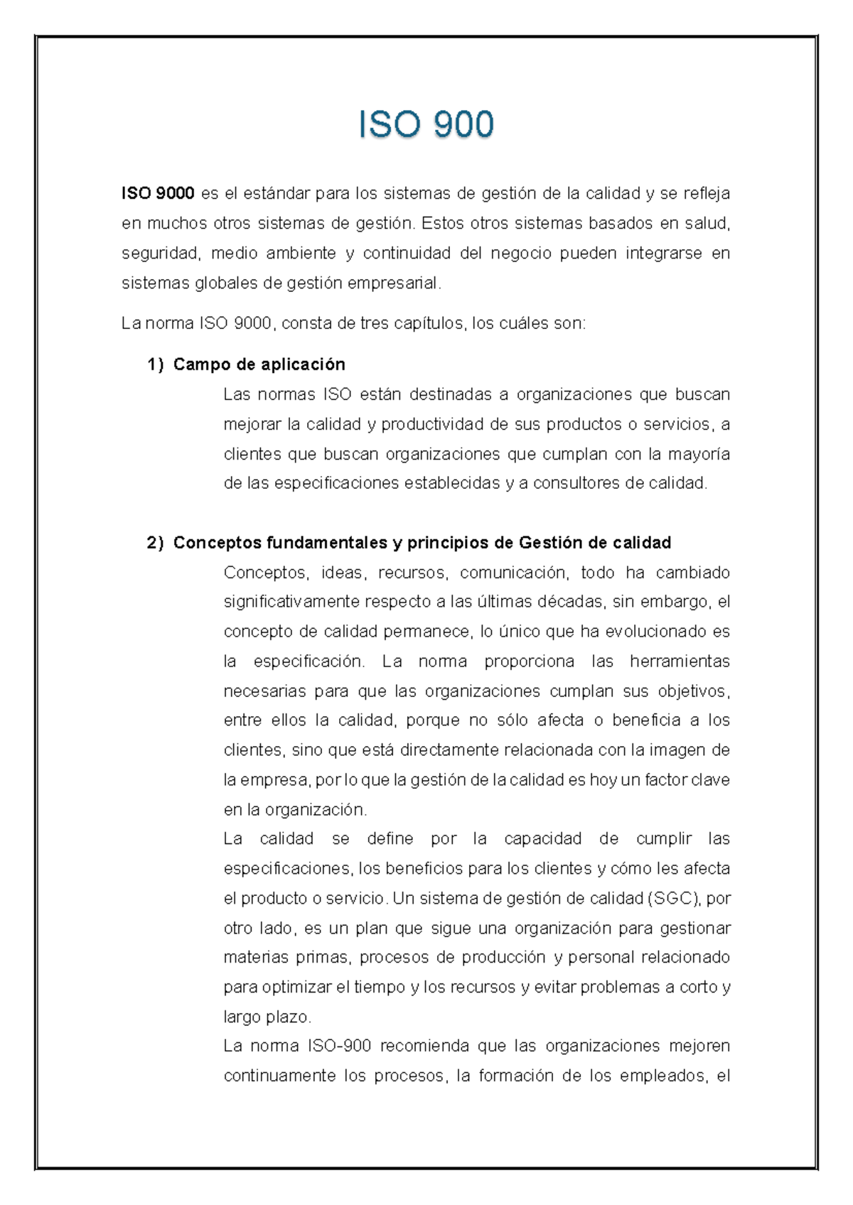 ISO 900 - Tarea Gestiónde Calidad - ISO 900 ISO 9000 es el estándar ...