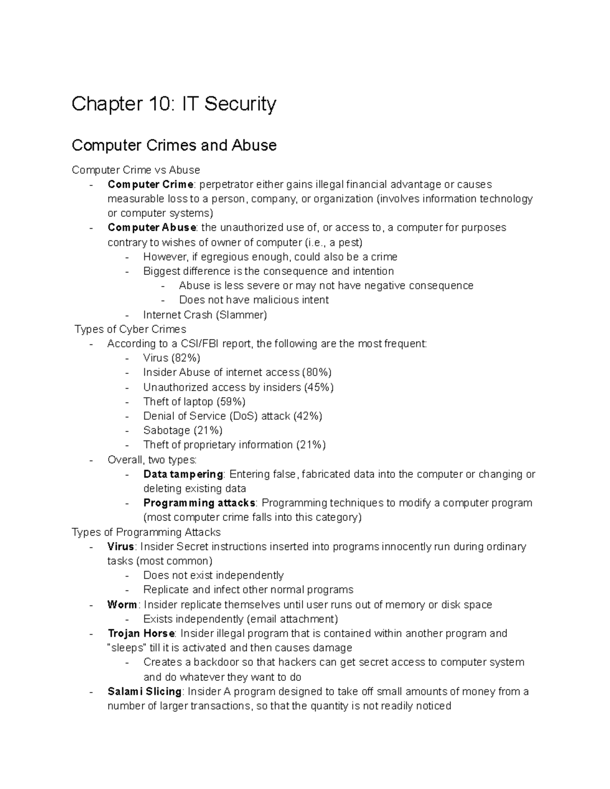 ACCT 307 Chapter 10 - Chapter 10: IT Security Computer Crimes and Abuse ...