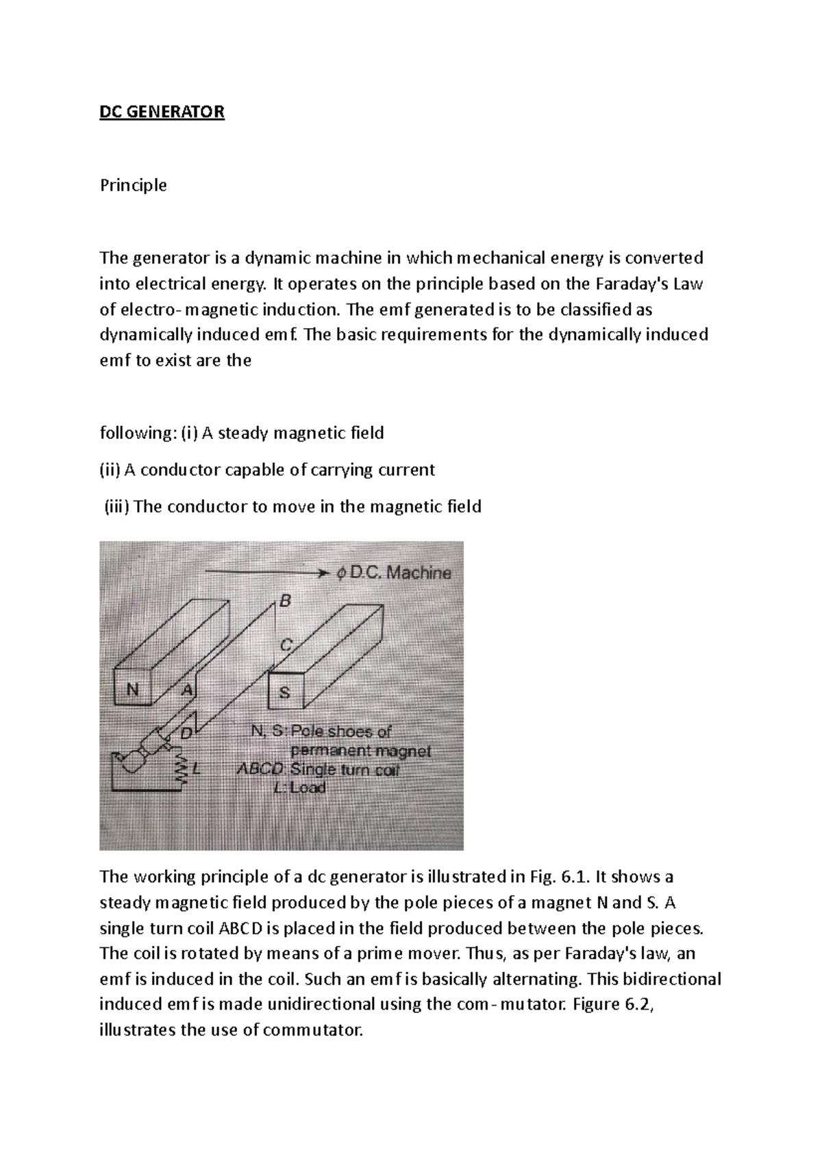 Beee unit 2,3 ans - DC GENERATOR Principle The generator is a dynamic ...