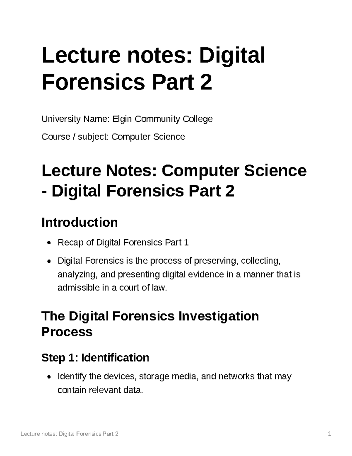 Lecture notes Digital Forensics Part 2 - Lecture notes: Digital ...