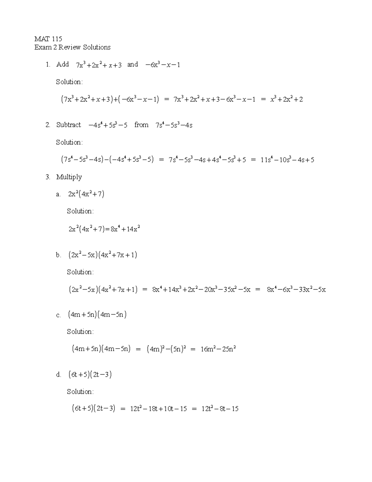 MAT115 - Test 2 Homework - MAT 115