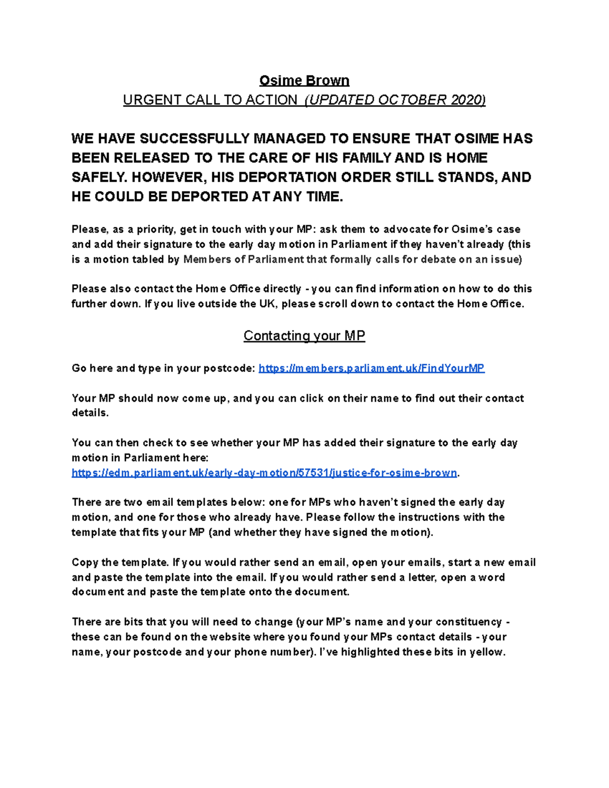 CALL TO Action - Osime Brown - Osime Brown URGENT CALL TO ACTION ...