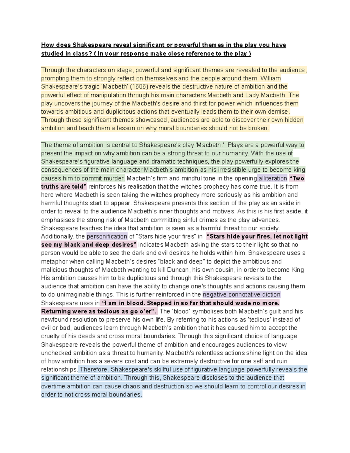 Shakespeares Macbeth Essay - How does Shakespeare reveal significant or ...