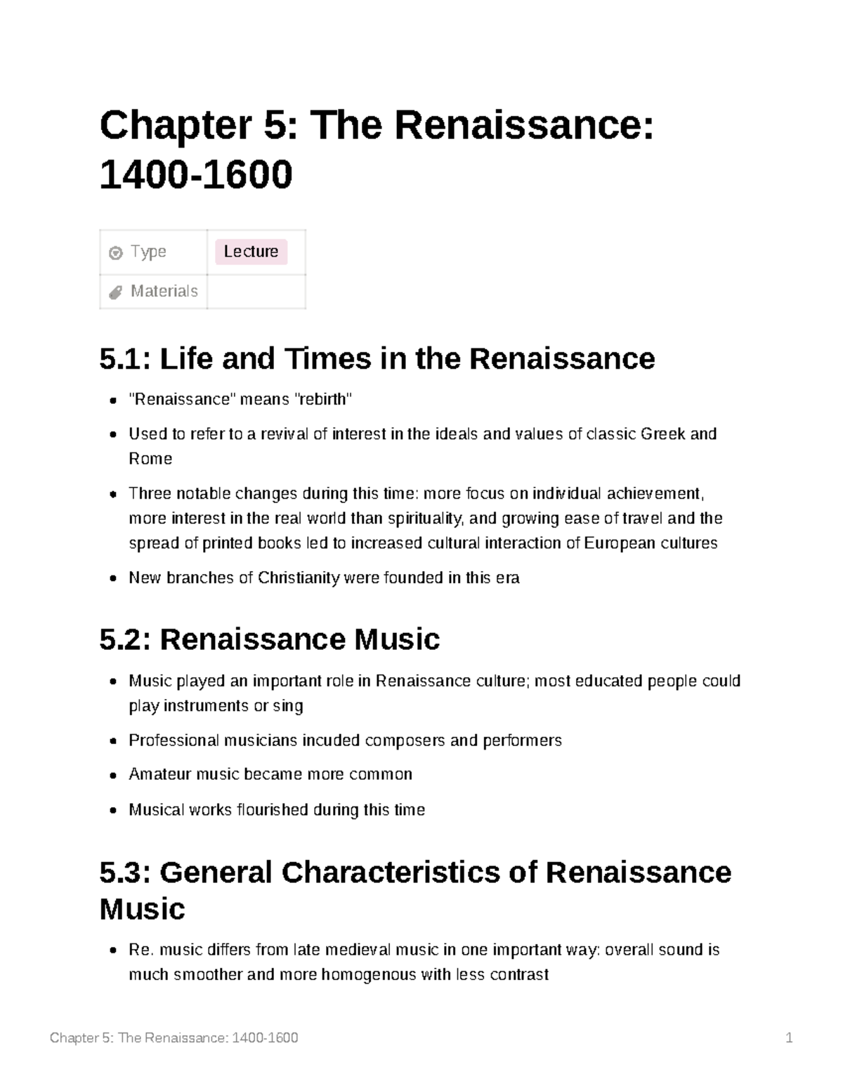 Chapter 5 The Renaissance 1400-1600 - Chapter 5: The Renaissance: 1400 ...