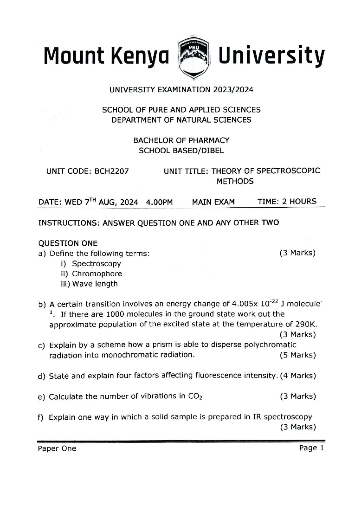 Spectroscopy revision papers - MKU Mount Kenya University UNIVERSITY ...