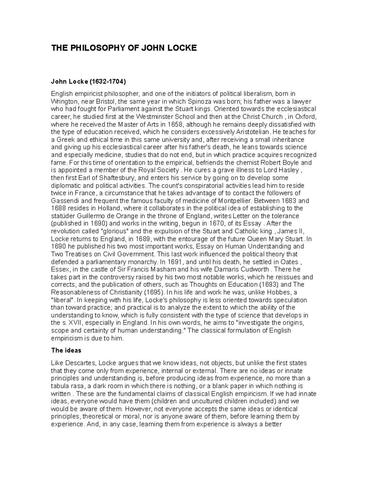 The philosophy of John Locke - THE PHILOSOPHY OF JOHN LOCKE John Locke ...