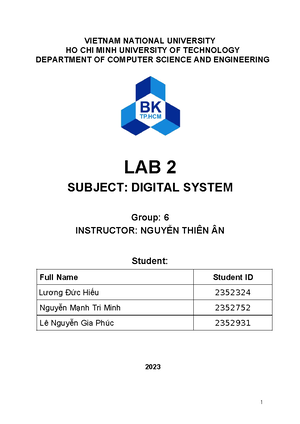Pre-Lab4 Digital Design - A SIMPLE PROCESSOR Department of Electronics Page | 1 PRELAB 4 LÊ NHẬT ...