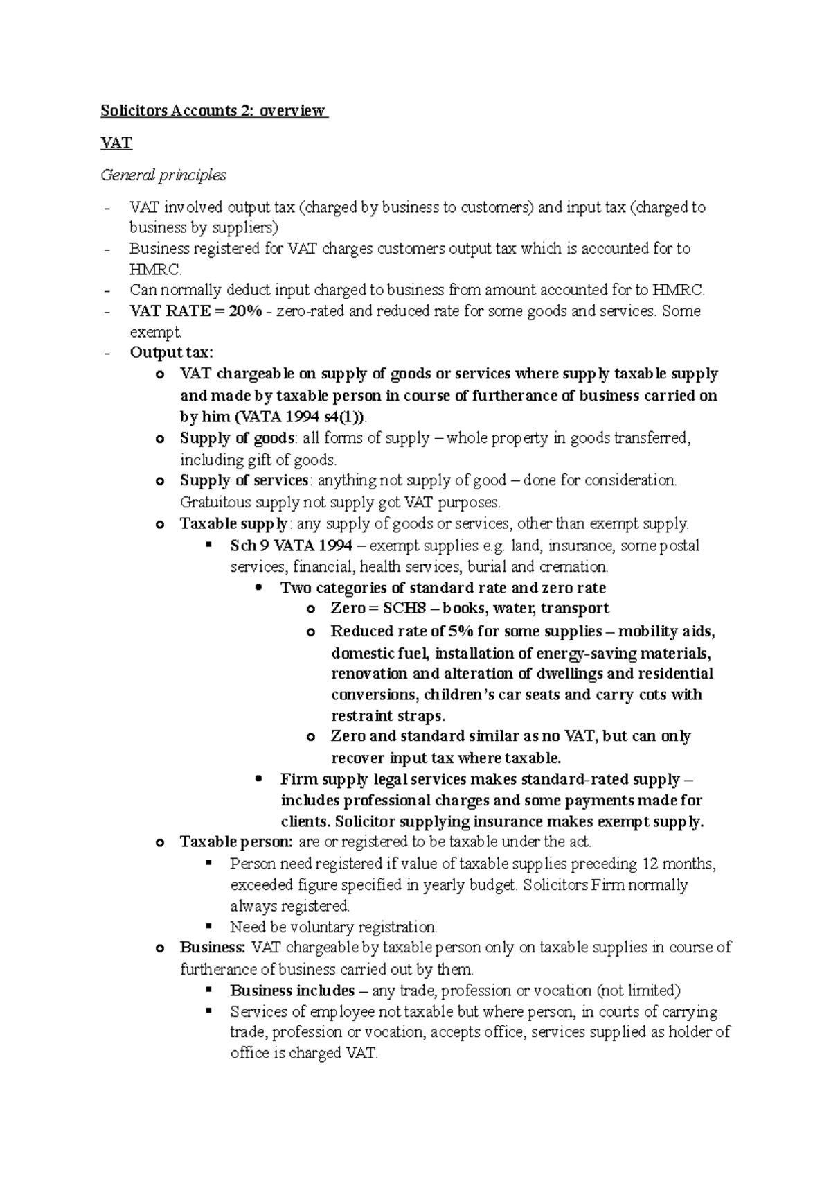 SA 2 overview - Solicitors Accounts 2: overview VAT General principles ...