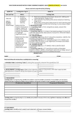 Q2 ENG10 REG WEEK 4 WHLP and AS - IDEA- WHLP and answer sheet for English Q2 Week 4 - Studocu
