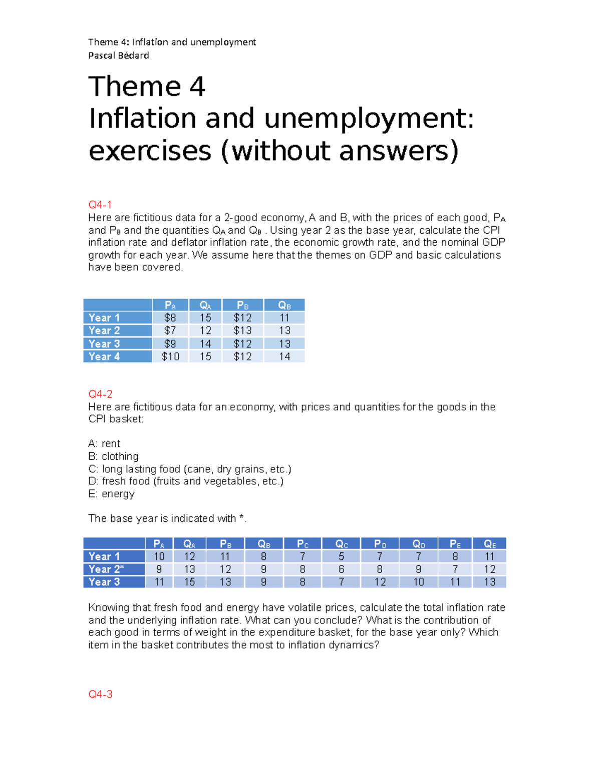 04exercices inflation Et Chomage en - Pascal Bédard Theme 4 Inflation ...