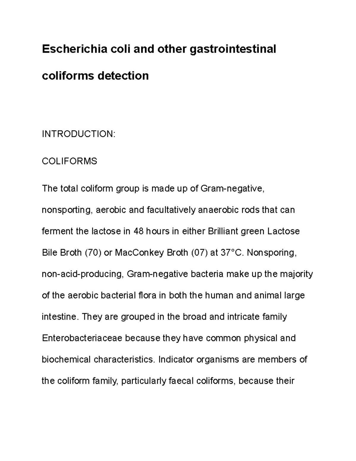 Escherichia Coli And Other Gastrointestinal Coliforms Detection Escherichia Coli And Other