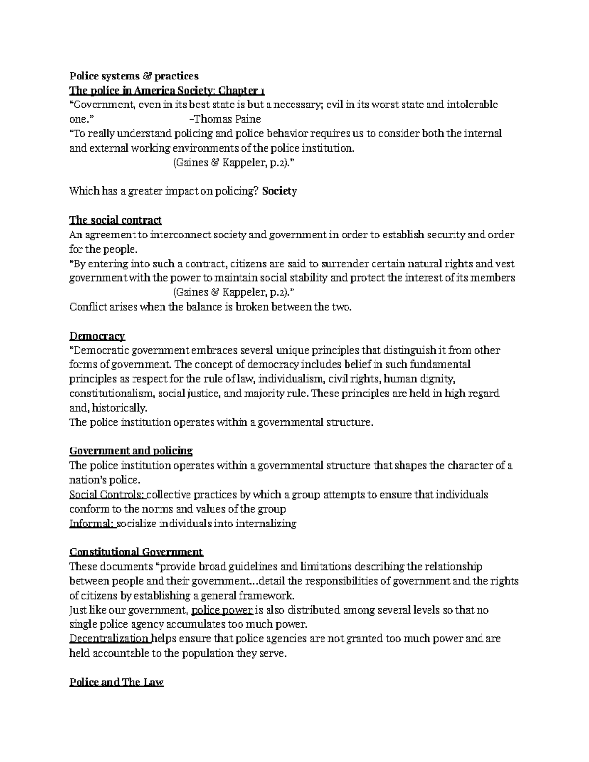 Policing Lecture Notes - Police systems & practices The police in ...