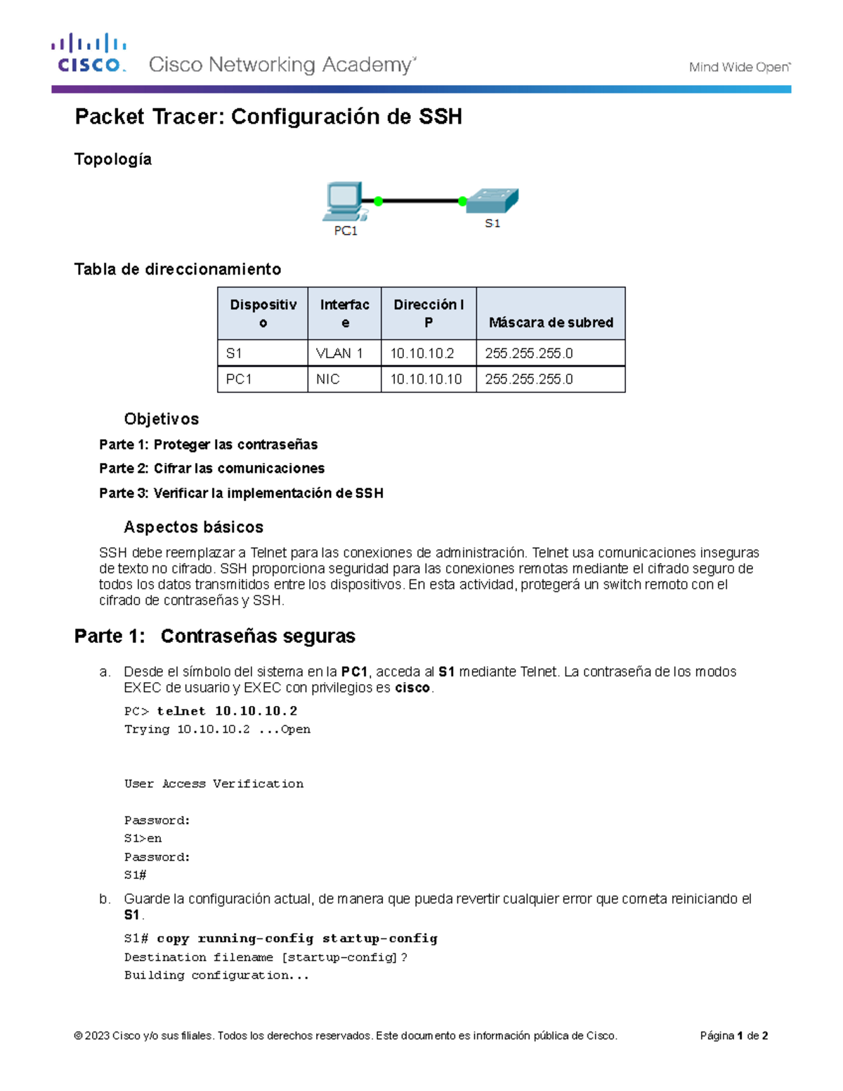 Packet Tracer - Configuring SSH - Packet Tracer: Configuración de SSH ...
