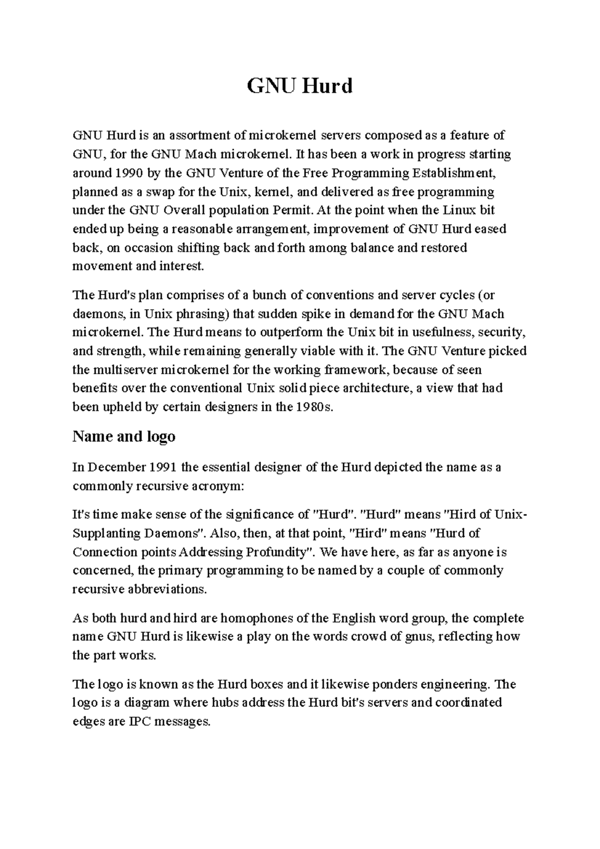 Gnu Hurd Gnu Hurd Is An Assortment Of Microkernel Servers Composed As A Feature Of Gnu It