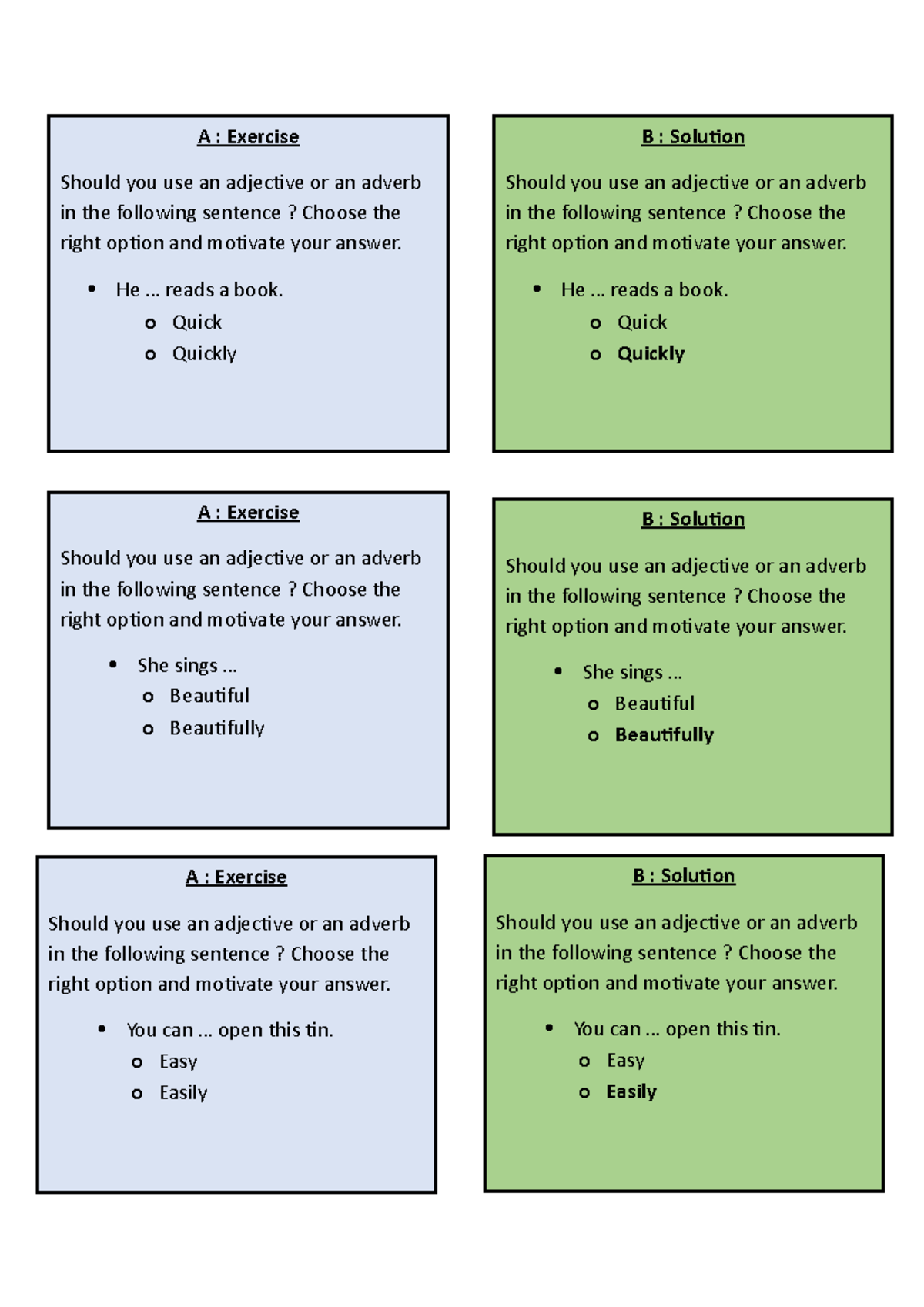 Flashcards Adjectives And Adverbs B Solution Should You Use An