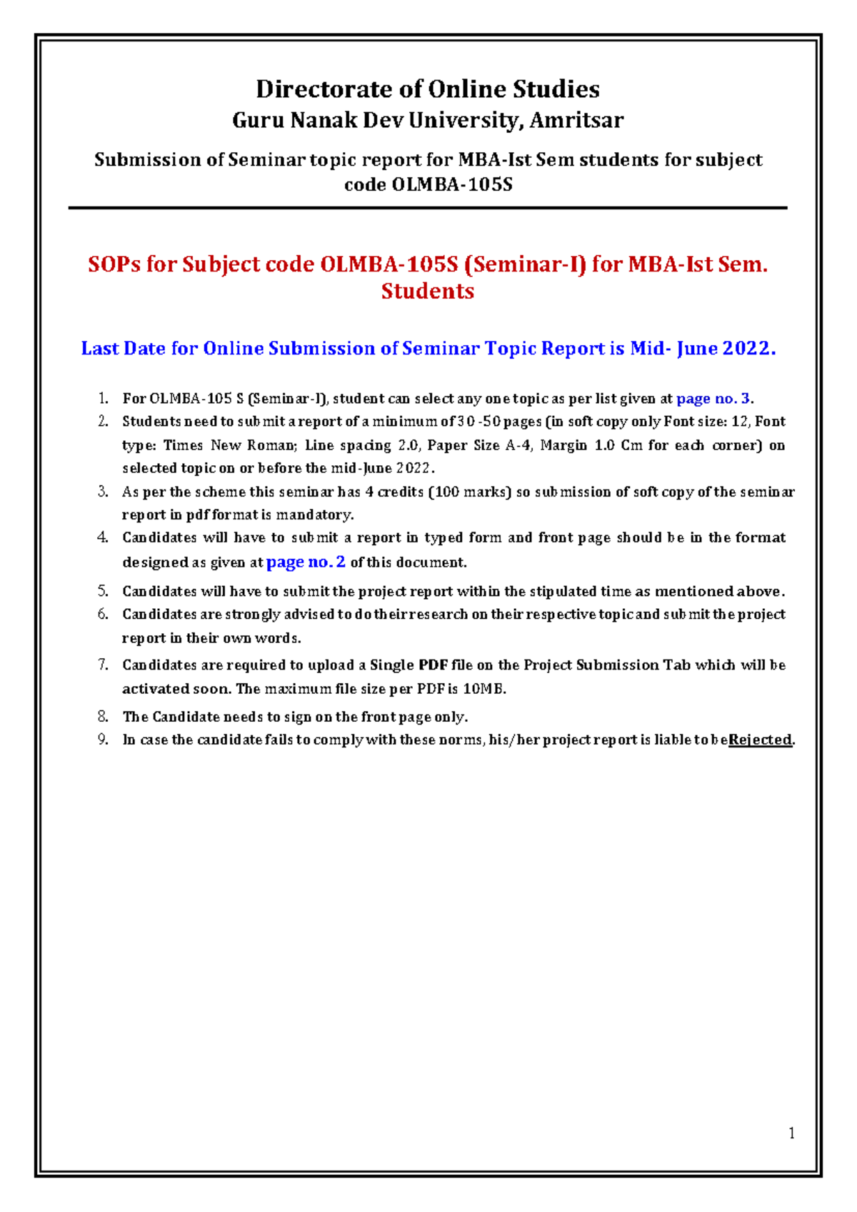 MBA Seminar Guidelines- Online Students - Directorate of Online Studies ...