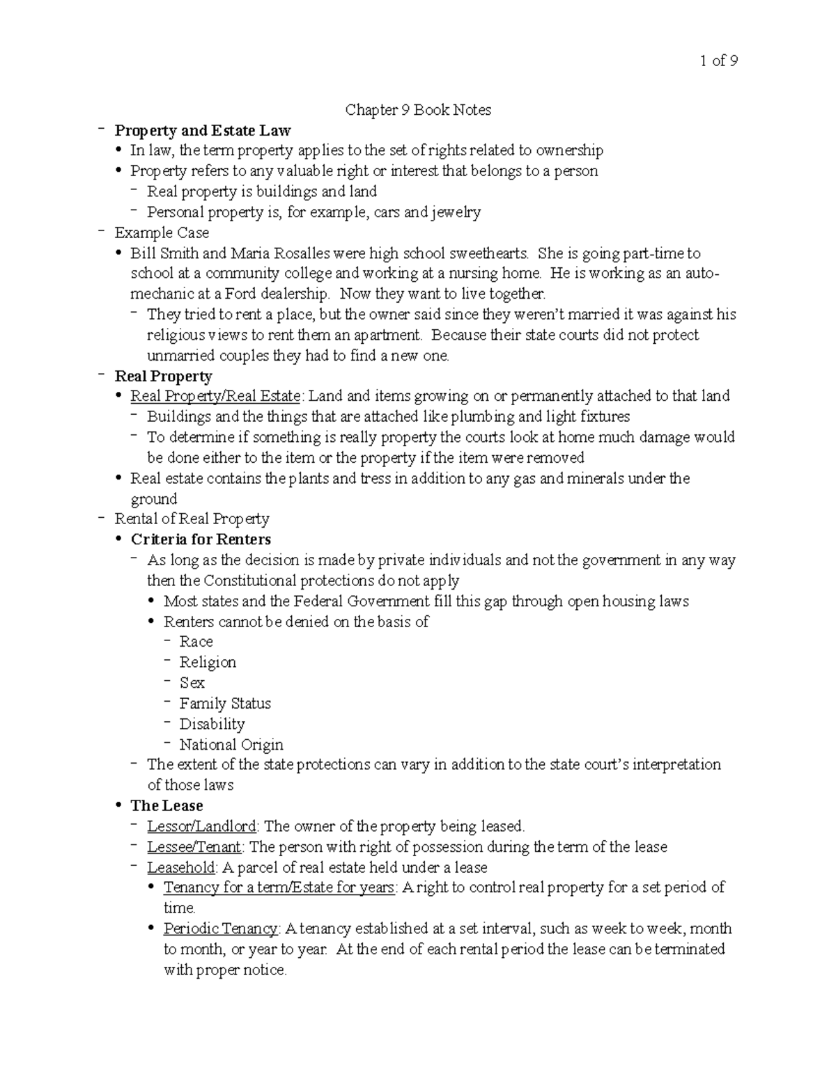 Chapter 9 Book Notes - 1! of !9 Chapter 9 Book Notes Property and ...