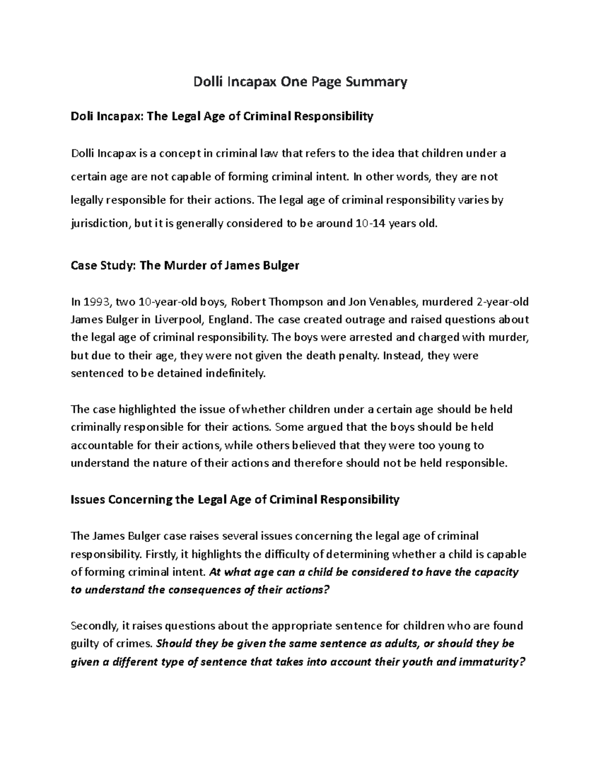 Dolli Incapax - dsmdmsdsd - Dolli Incapax One Page Summary Doli Incapax ...